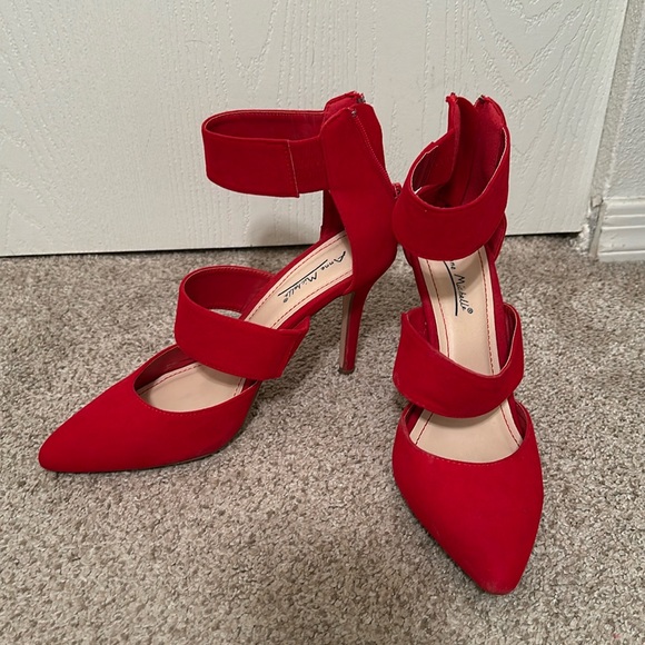 Anne Michelle | Shoes | Red Sz 75 Strappy Pointy Toed Heels | Poshmark